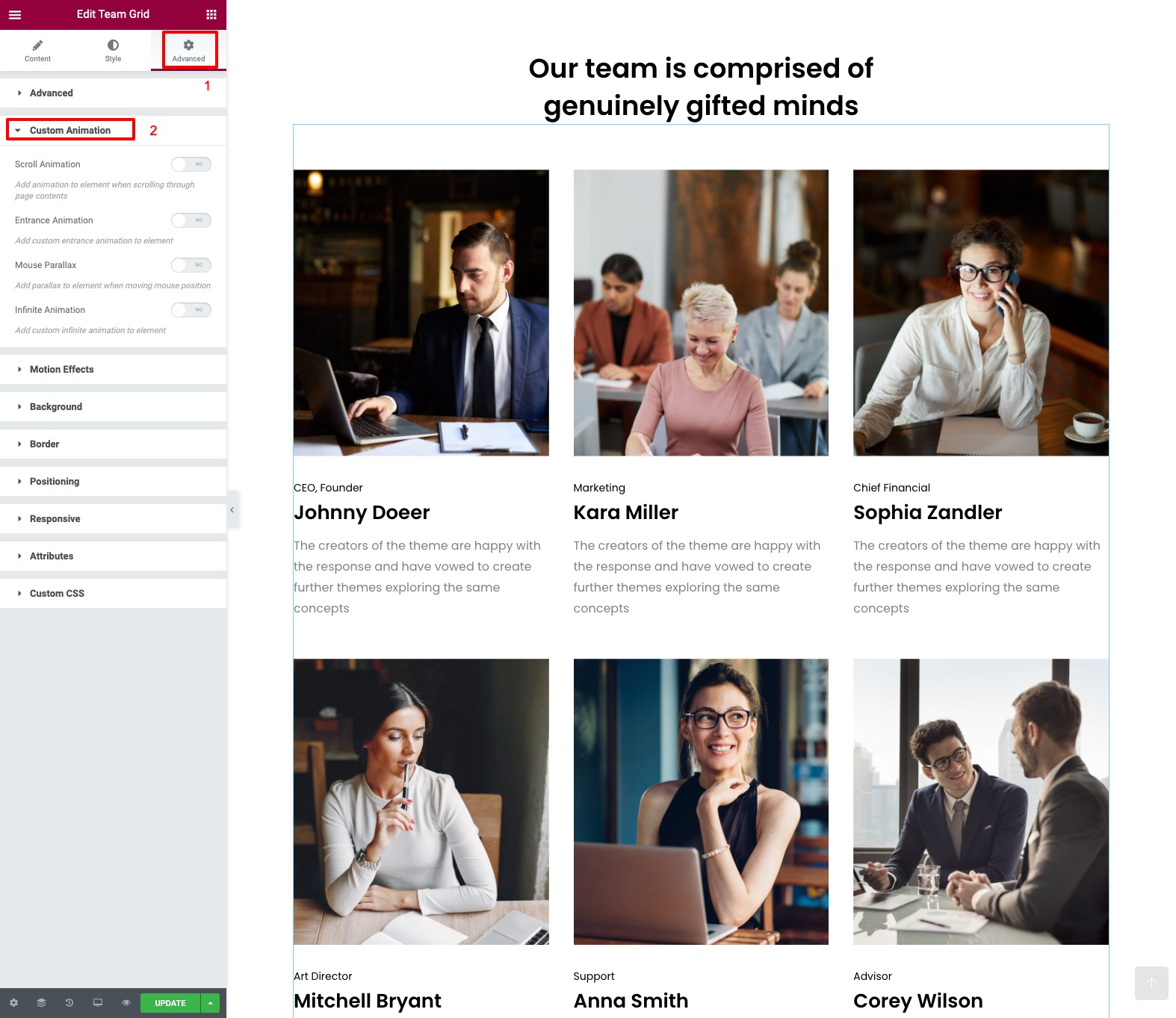 Add animation to Elementor widget – ThemeGoods Documentations