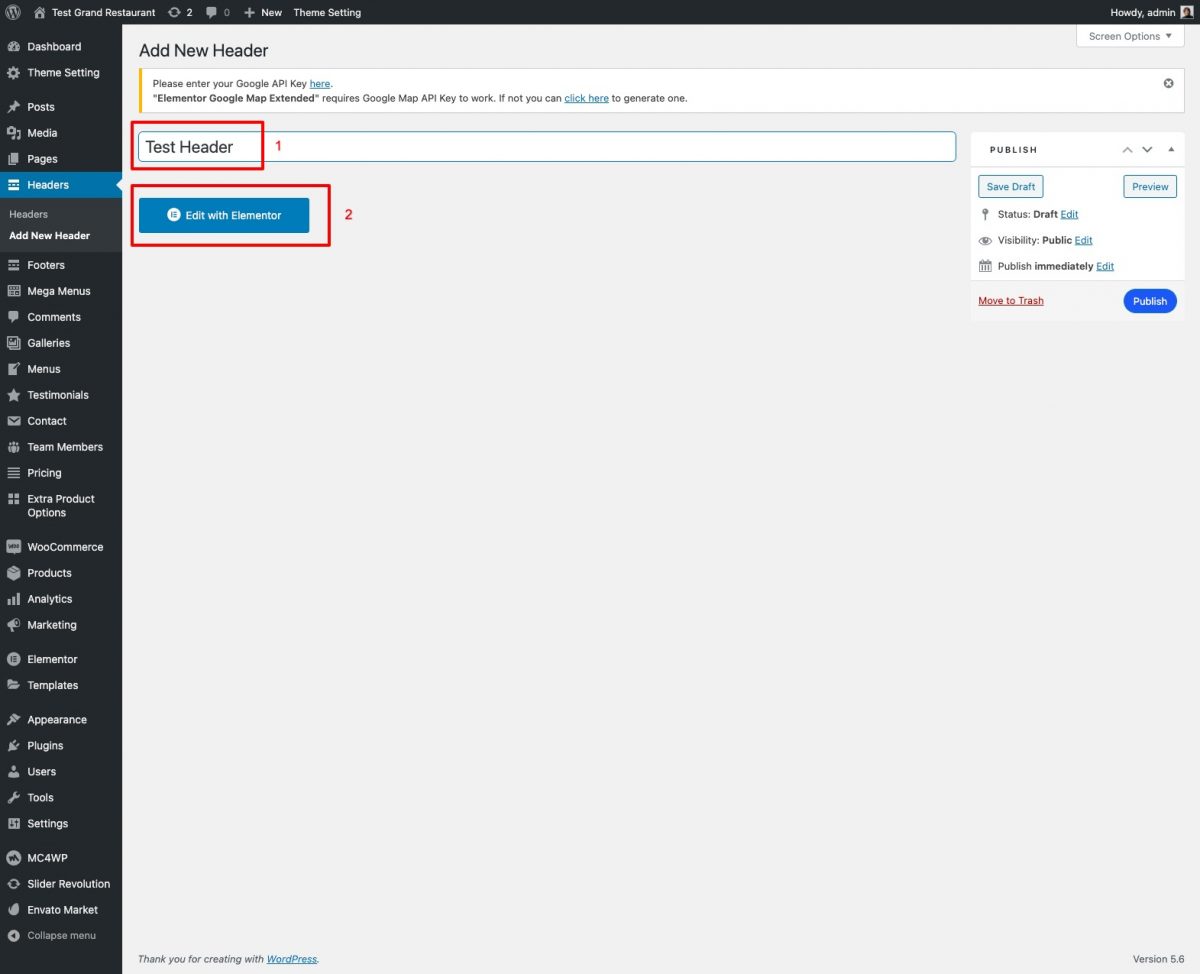 Setting up header & navigation menu using Elementor – Themes Documentations