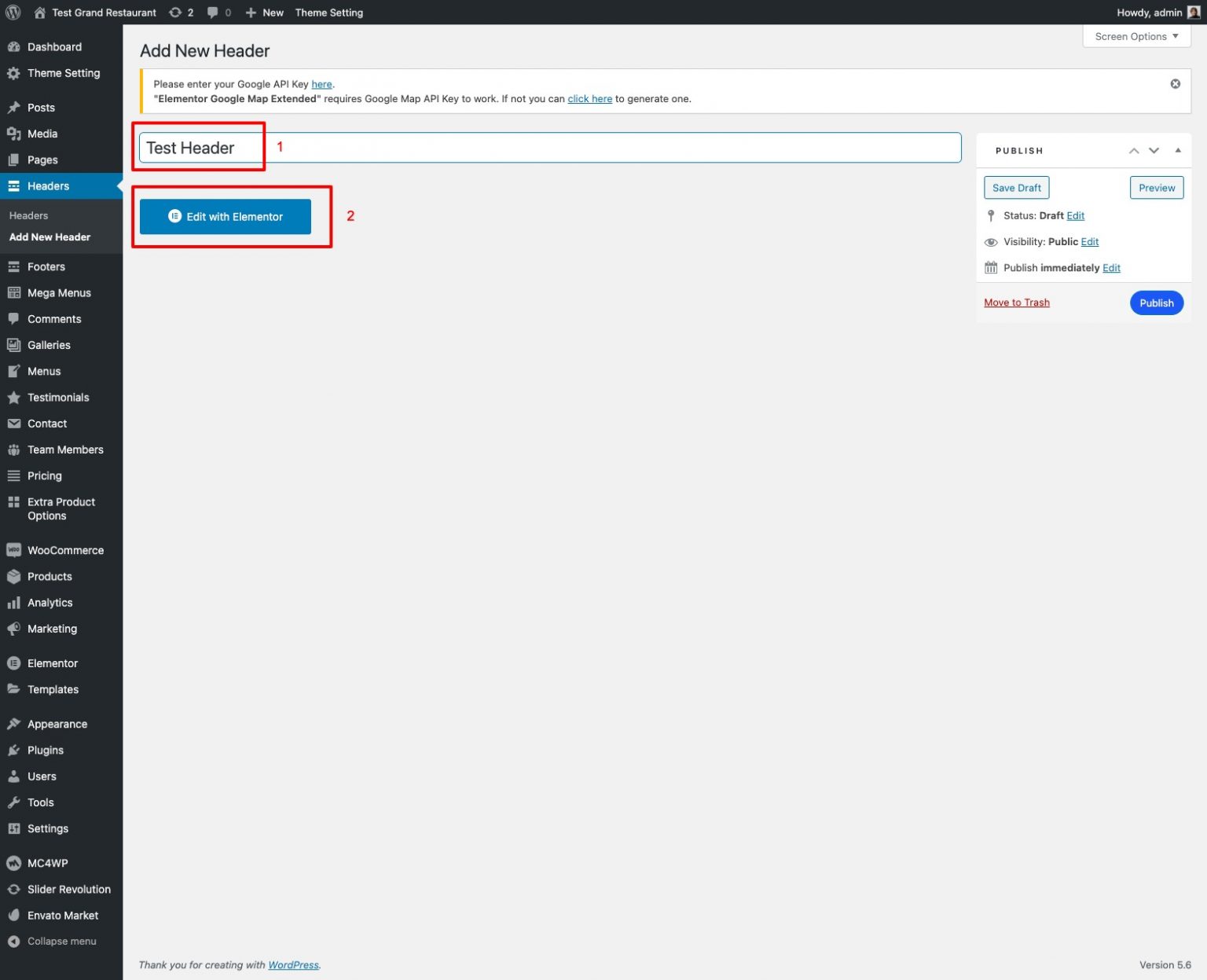 Setting up header & navigation menu using Elementor – Themes Documentations